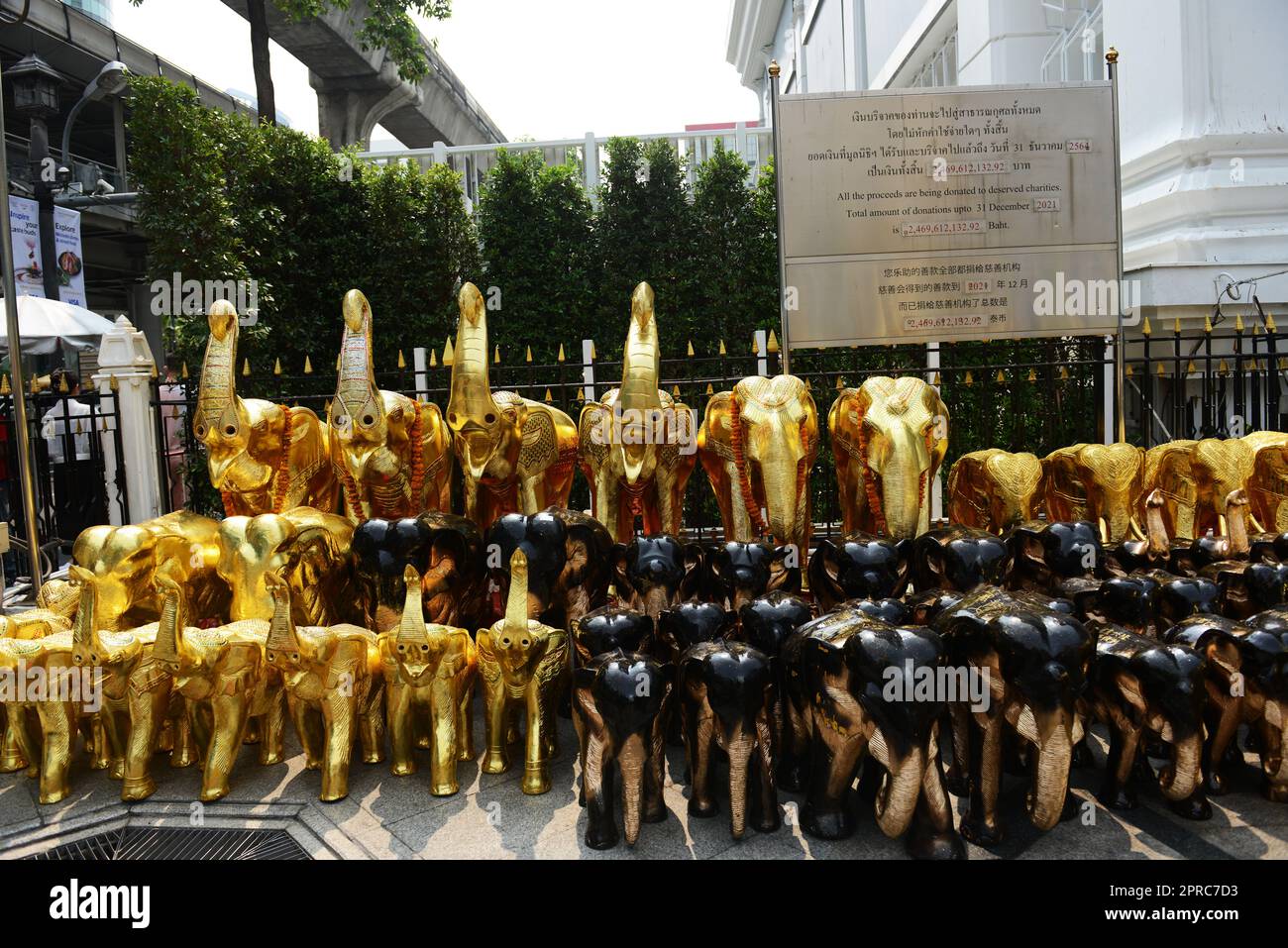 Elephant statues decorating the Erawan Shrine in Bangkok, Thailand ...