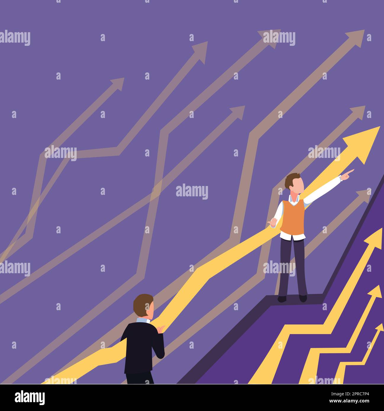 Arrows Guiding Two Collaborating Businessmen Towards Better Financial ...