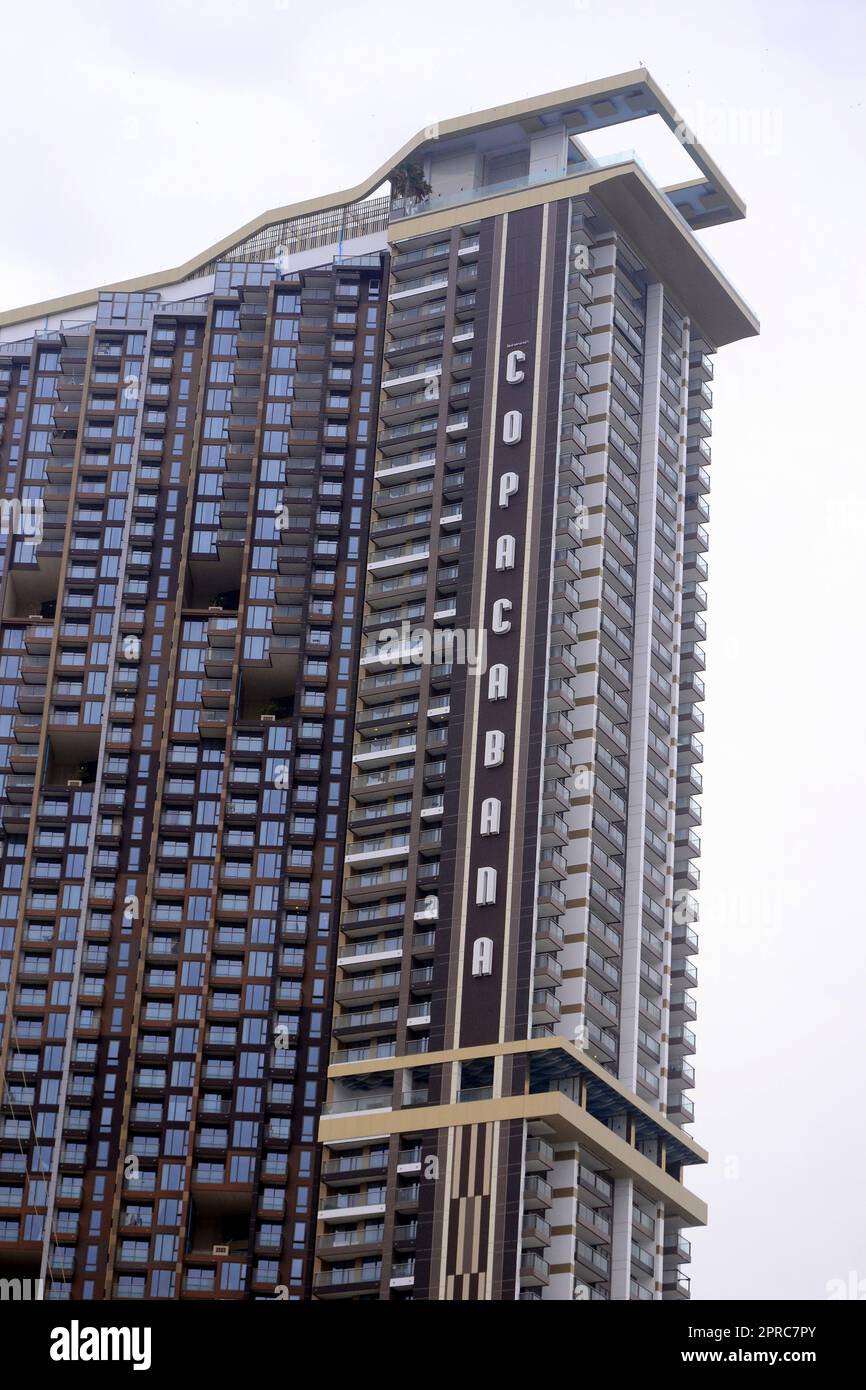 Exterior of a tower block of apartments, named 'Copacabana' in Jomtien ...