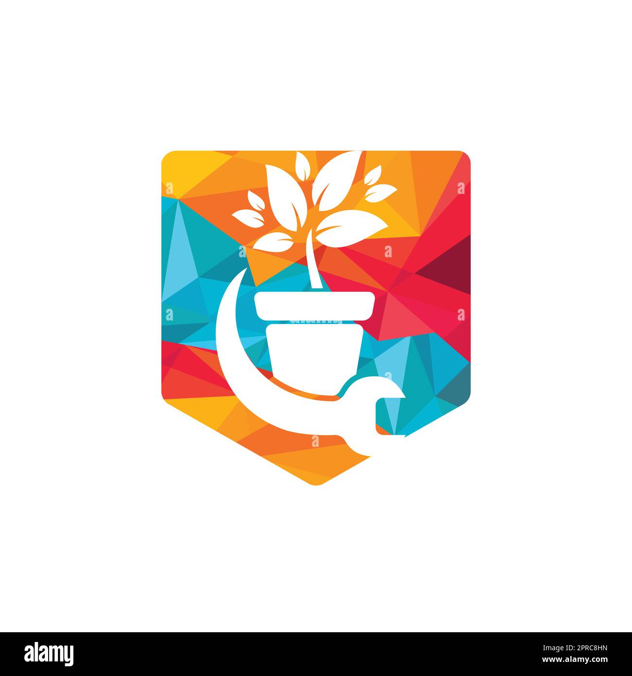 Garden fix vector logo concept. Flower pot and wrench logo icon Stock ...