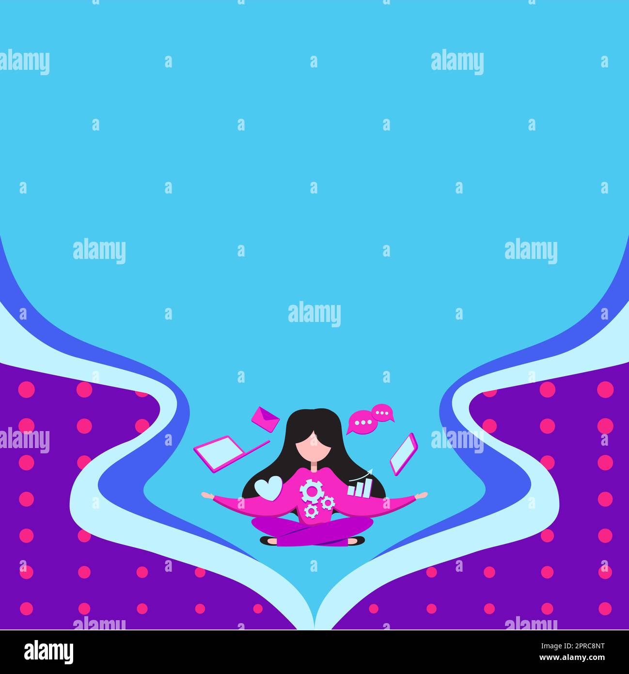 Woman Surrounded With Technological Devices Presenting Harmonious ...