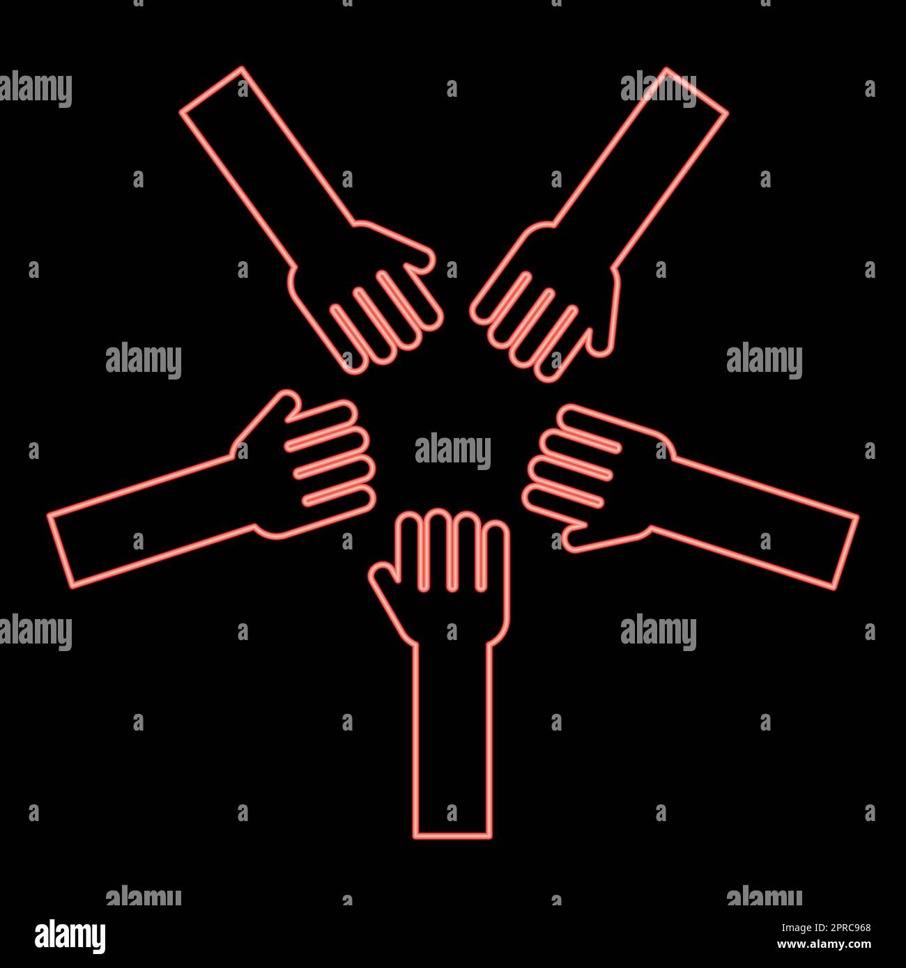 Neon five hands Group arms Many hands connecting Open palms People ...