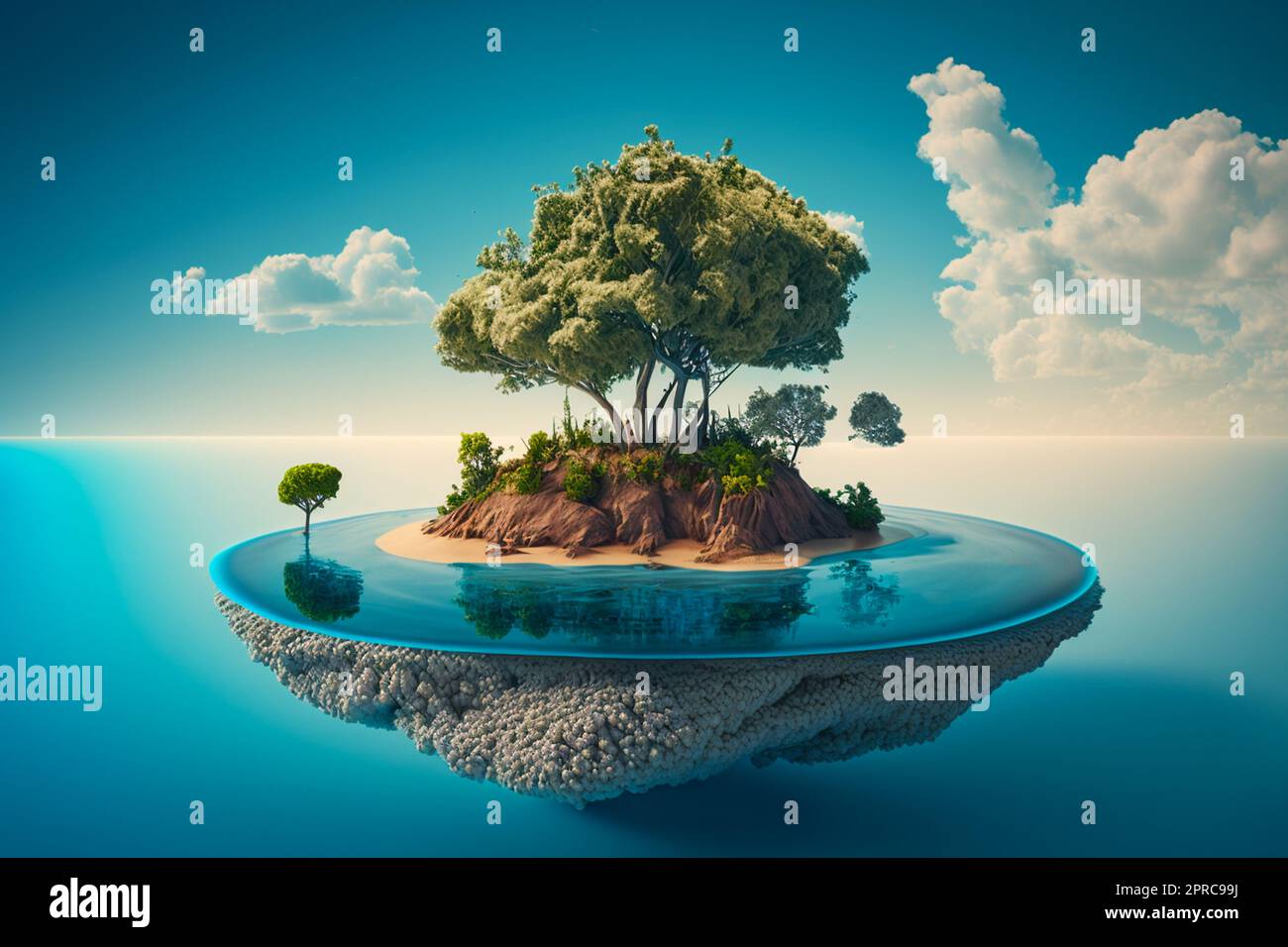 floating island with trees and rocks in the water Stock Photo - Alamy