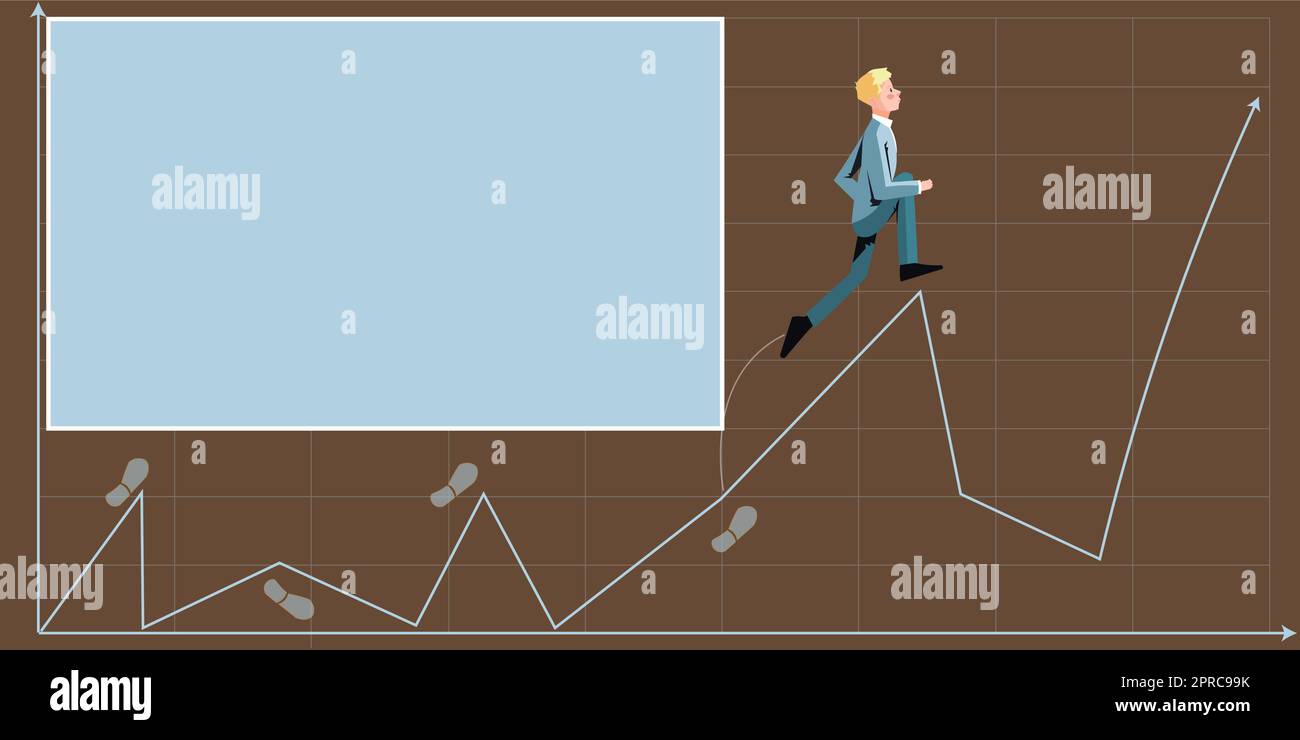 Businessman in suit climbing upwards growth chart representing project ...