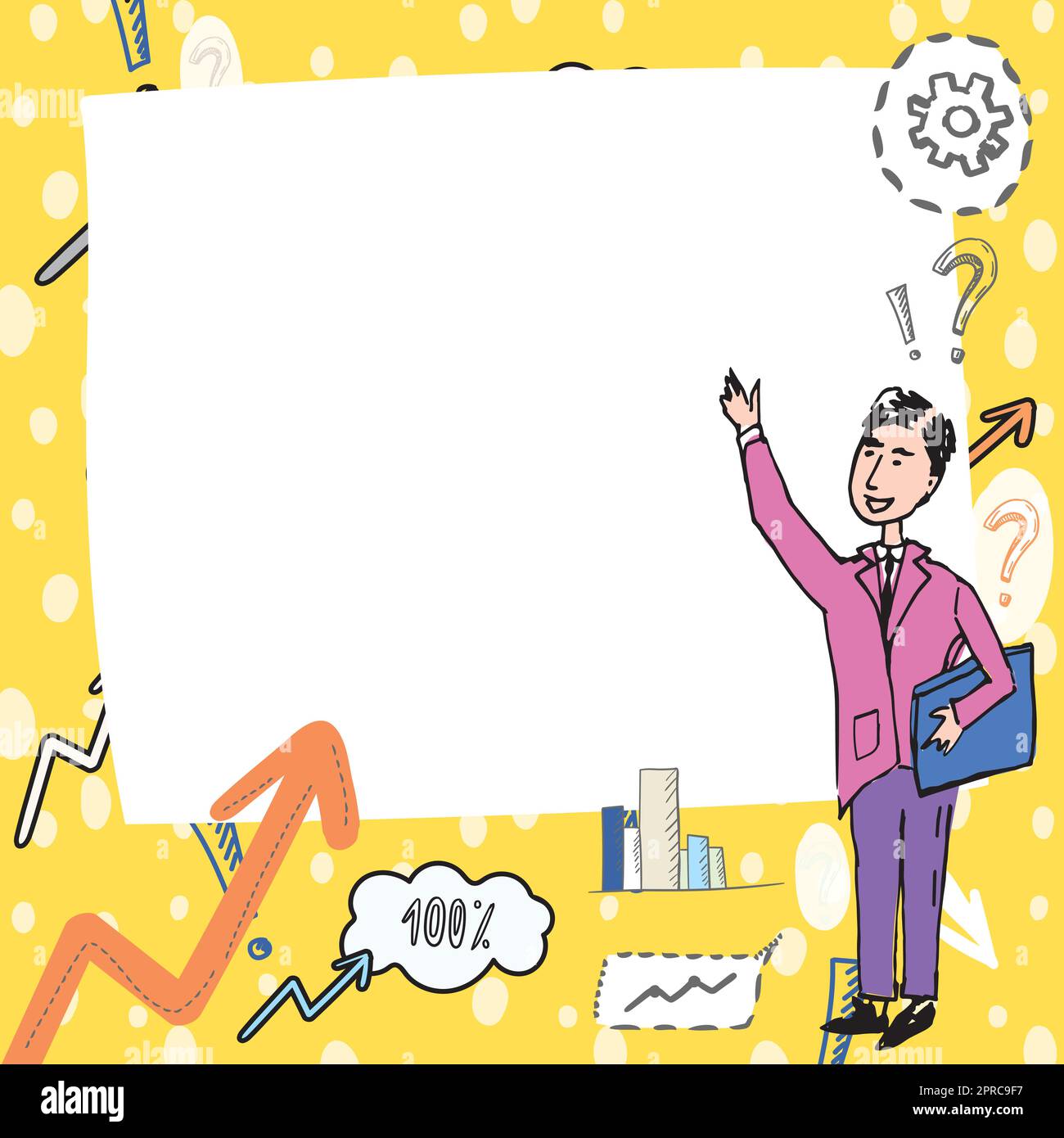 Gentleman Drawing Standing Pointing Finger In Blank Whiteboard. Man ...