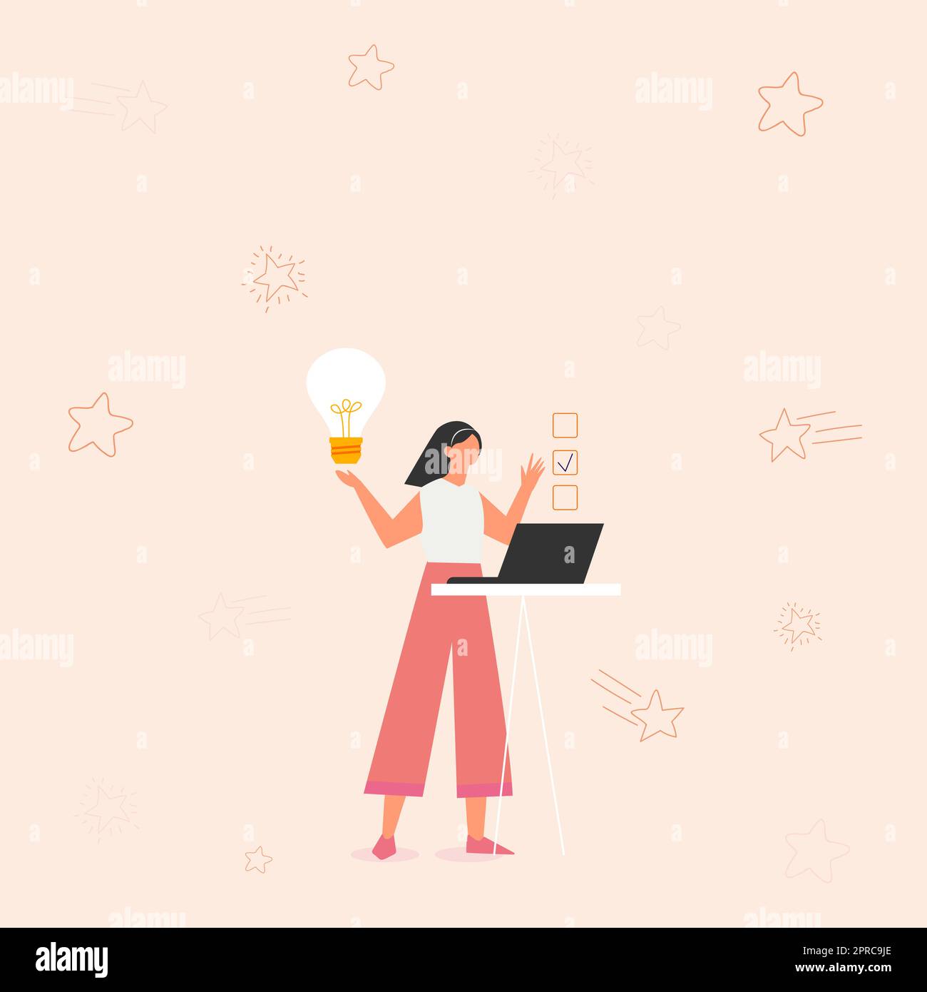 Illustration Of Girl Using Laptop Having New Amazing Ideas And Making ...