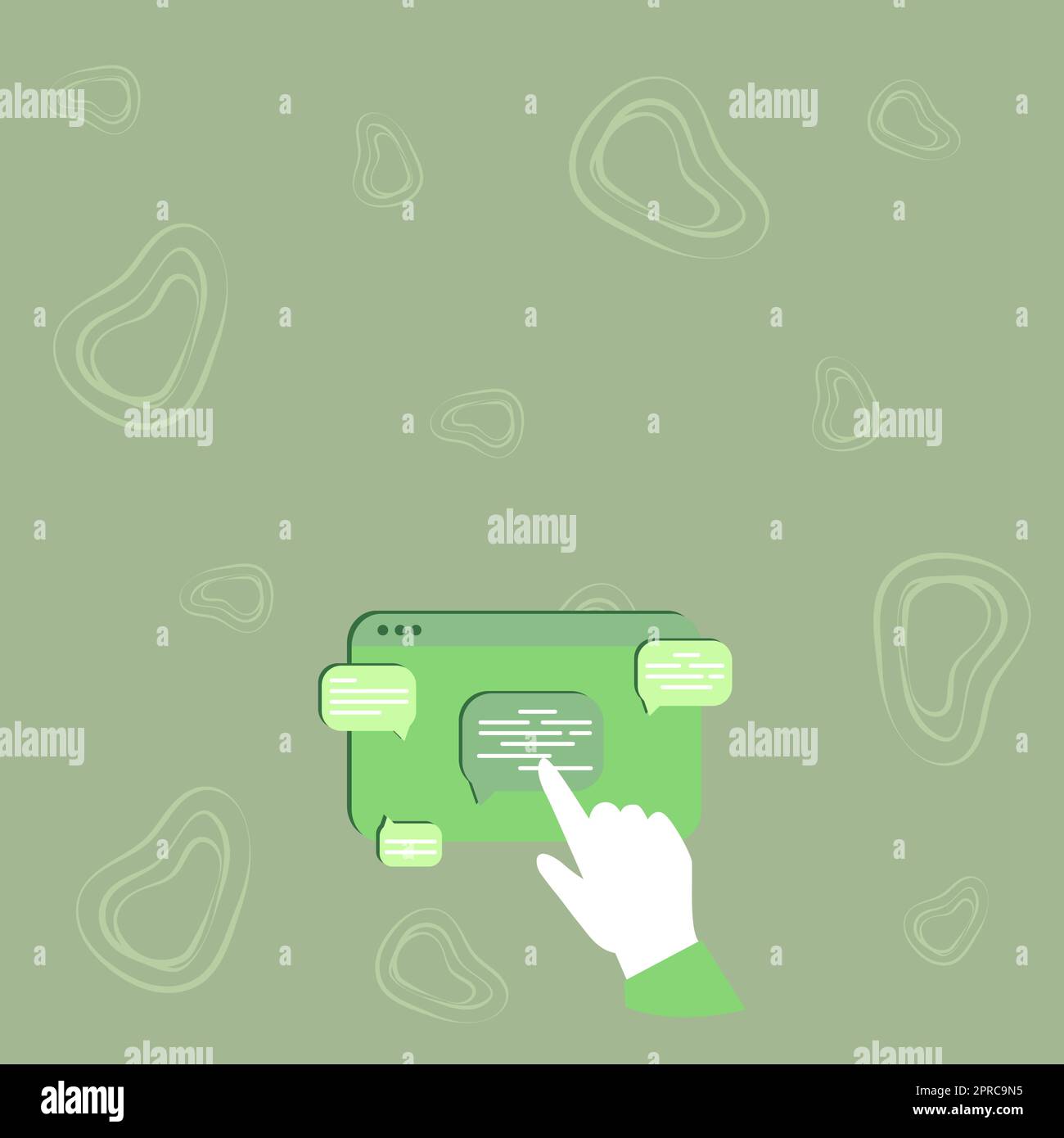 Hand Showing Graph Growth Pointing Web Browser Screen With Chat Bubbles. Notebook Computer ...