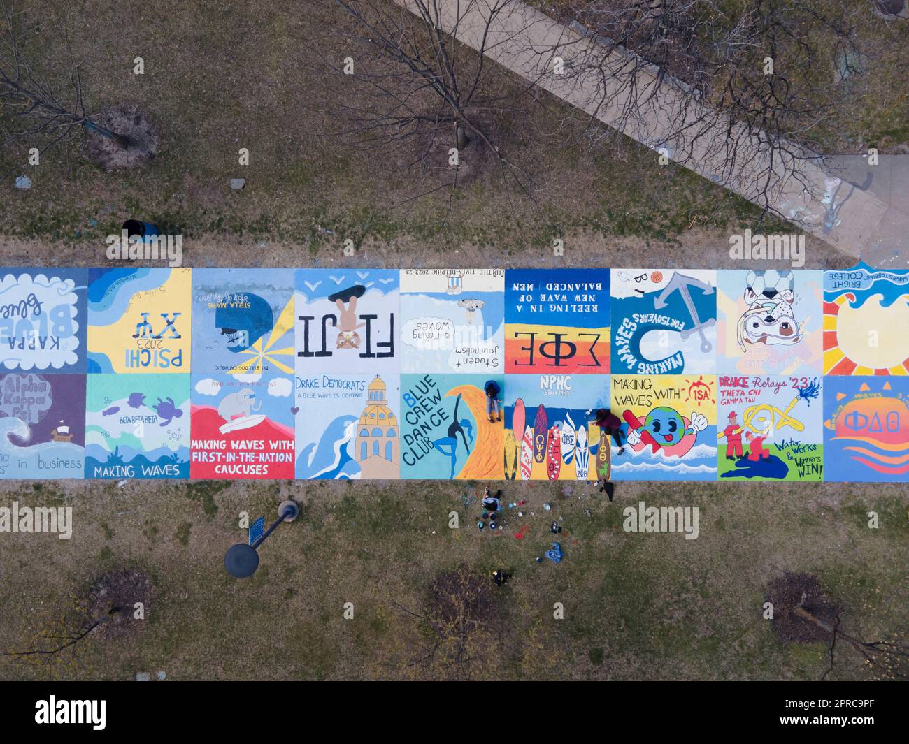 Street painting, a Drake Relays student tradition. Aerial photograph of ...