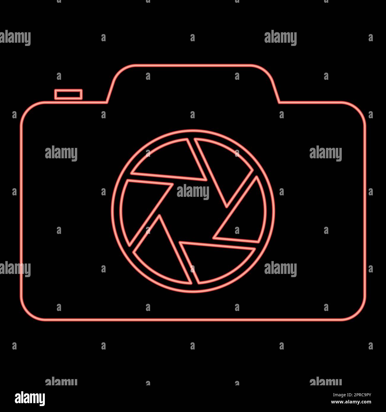 Neon camera with focus of lens concept red color vector illustration ...