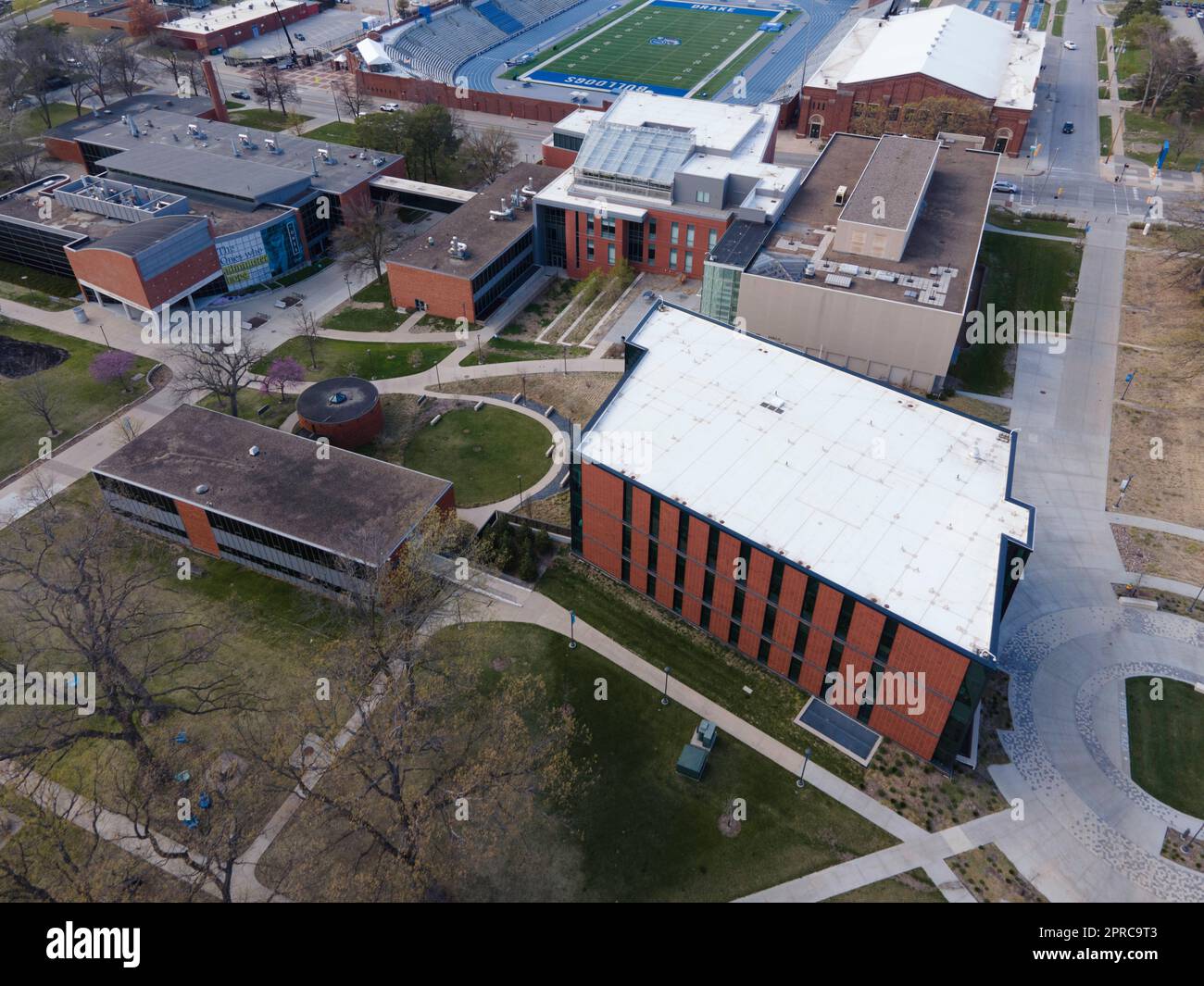 Aerial photograph of Drake University on a beautiful spring evening ...