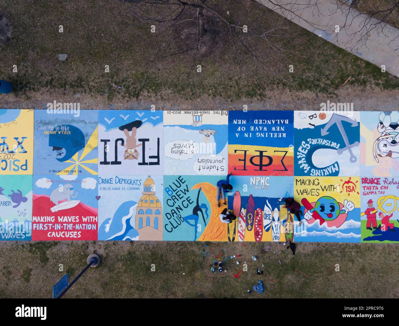 Street painting, a Drake Relays student tradition. Aerial photograph of ...