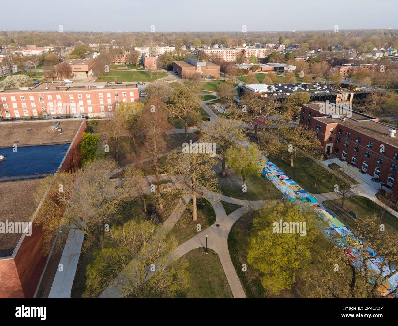 Aerial photograph of Drake University on a beautiful spring morning ...