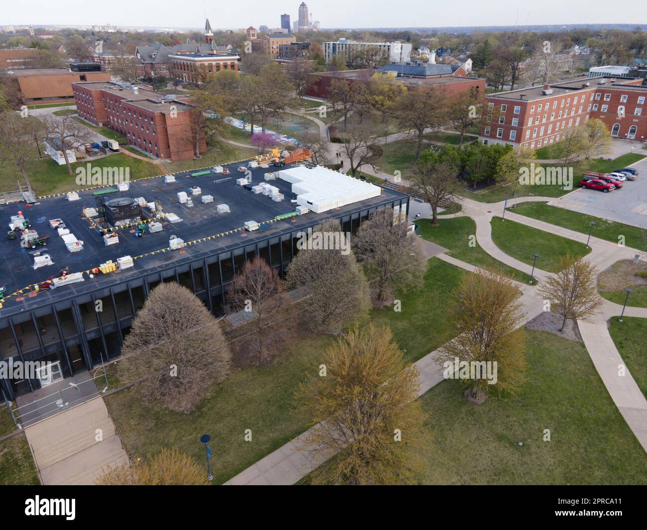 Aerial photograph of Drake University on a beautiful spring evening ...