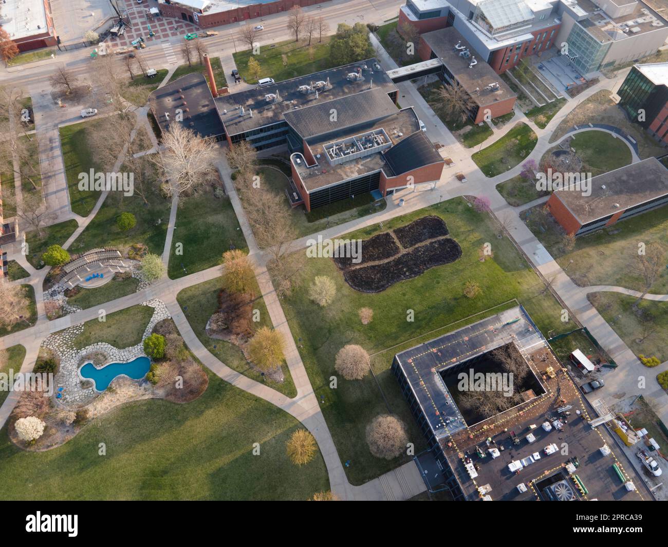Aerial photograph of Drake University on a beautiful spring morning ...