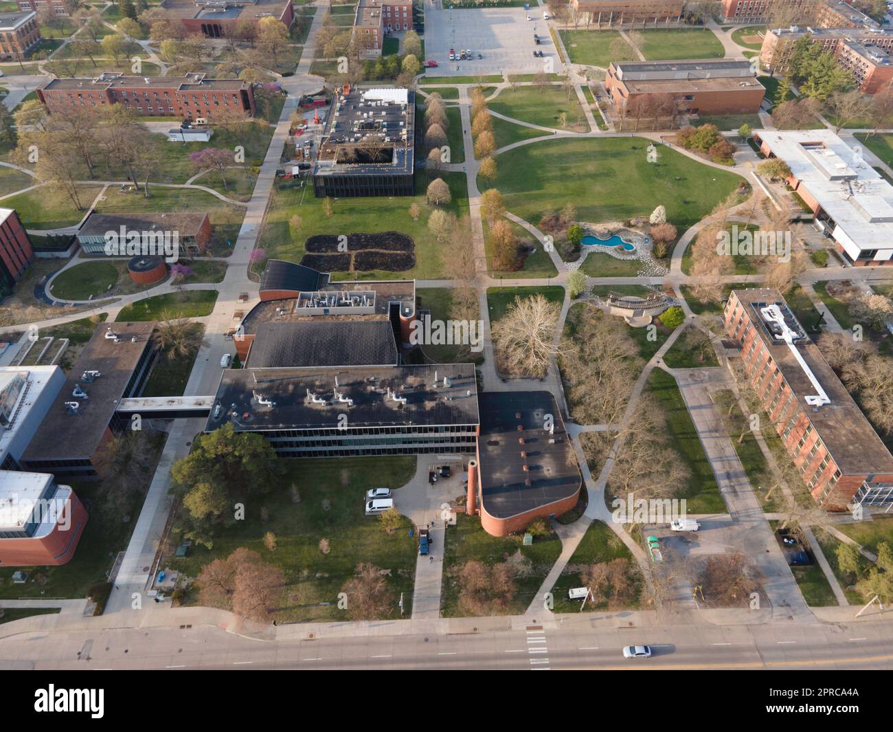 Aerial photograph of Drake University on a beautiful spring morning ...