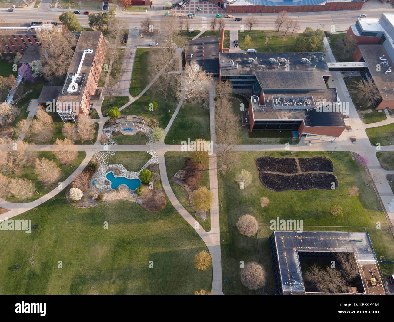 Aerial photograph of Drake University on a beautiful spring morning ...