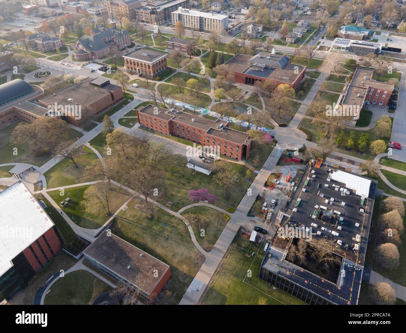 Aerial photograph of Drake University on a beautiful spring morning ...