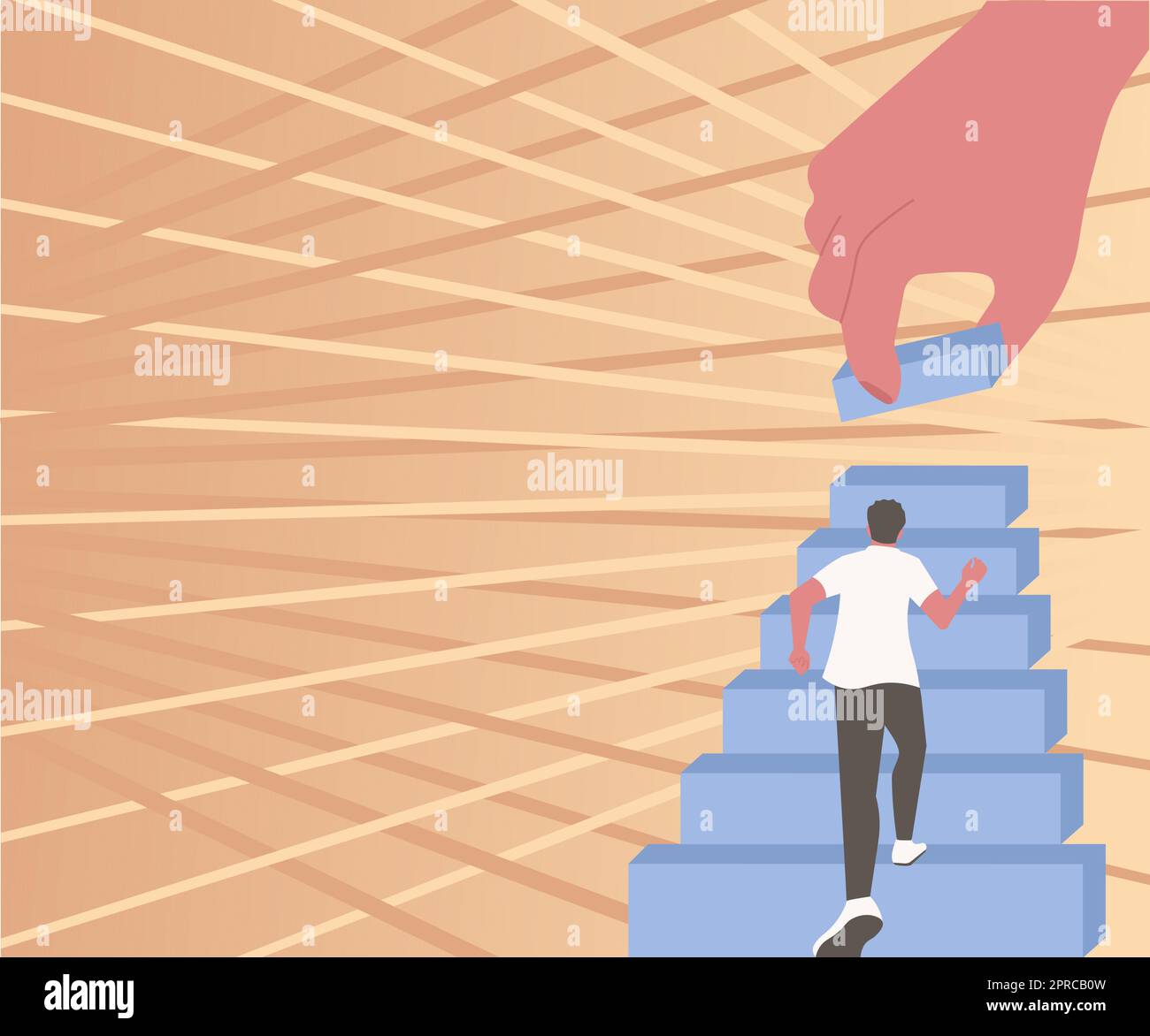 Gentleman Climbing Up Stair Case Trying To Reach Goals Hand Helping ...