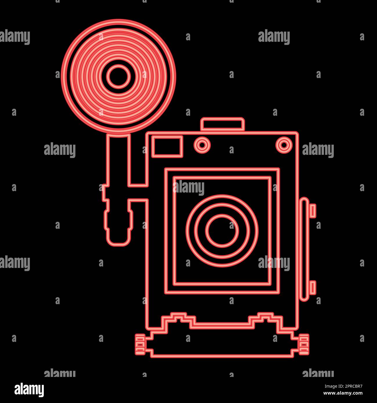 Neon retro camera Vintage photo camera face view red color vector ...