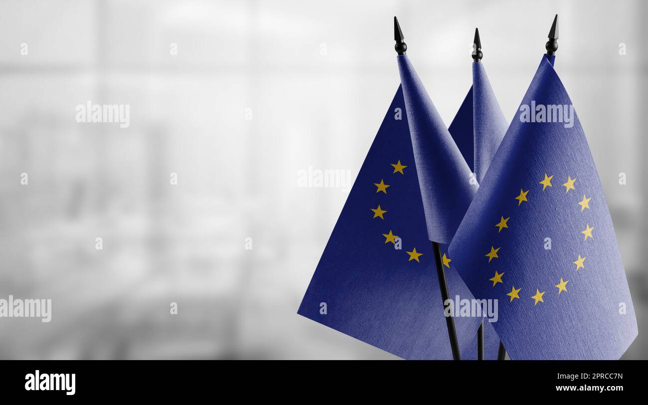 Small national flag of the European Union on a black background Stock ...