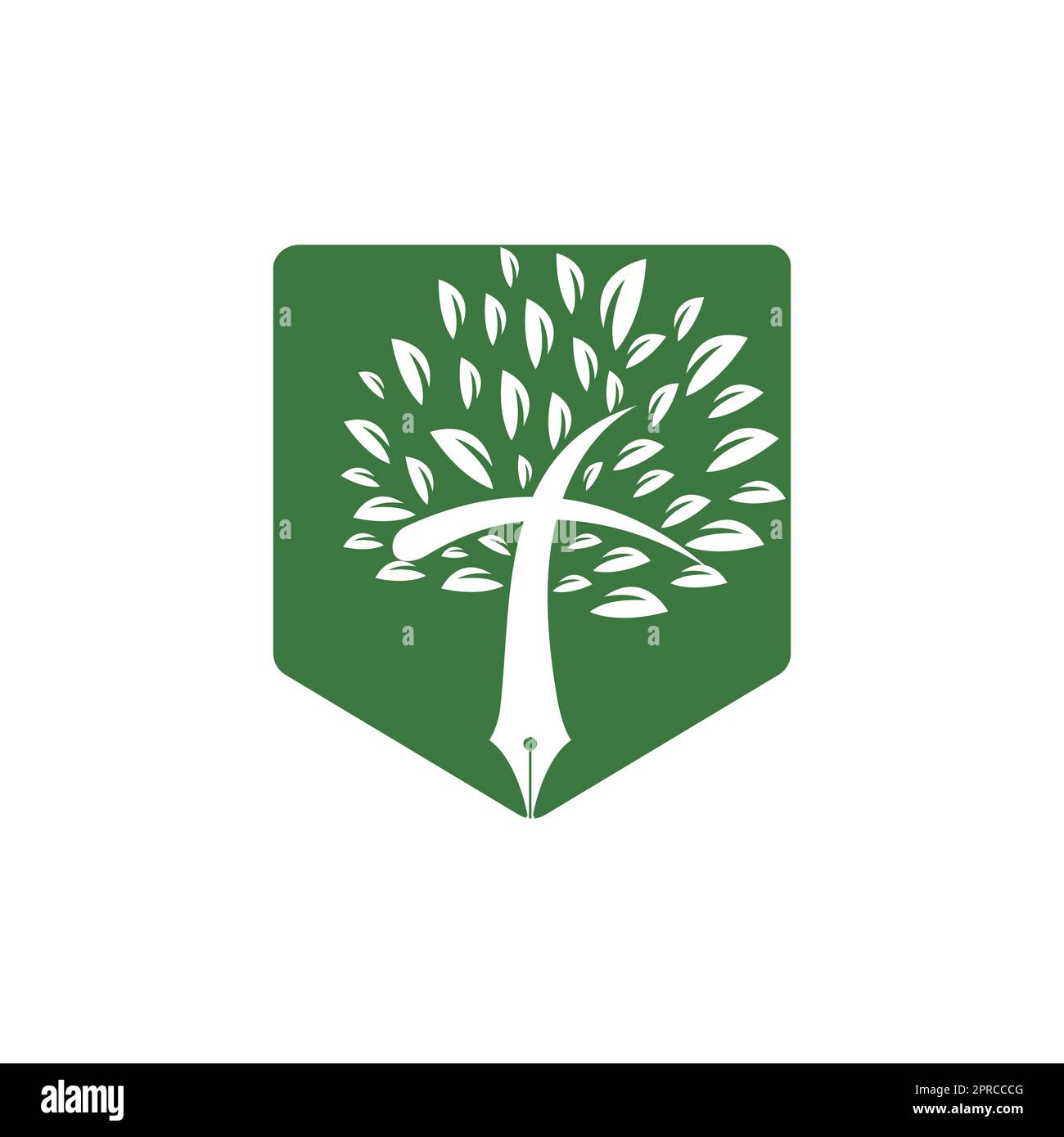 Tree pen and cross vector logo design template. Bible learning and ...