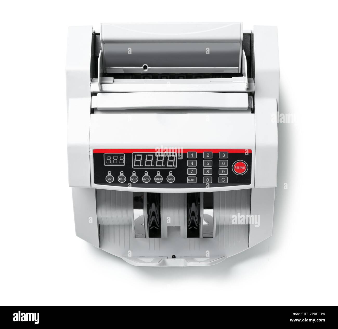 Modern cash counting machine on white background Stock Photo - Alamy