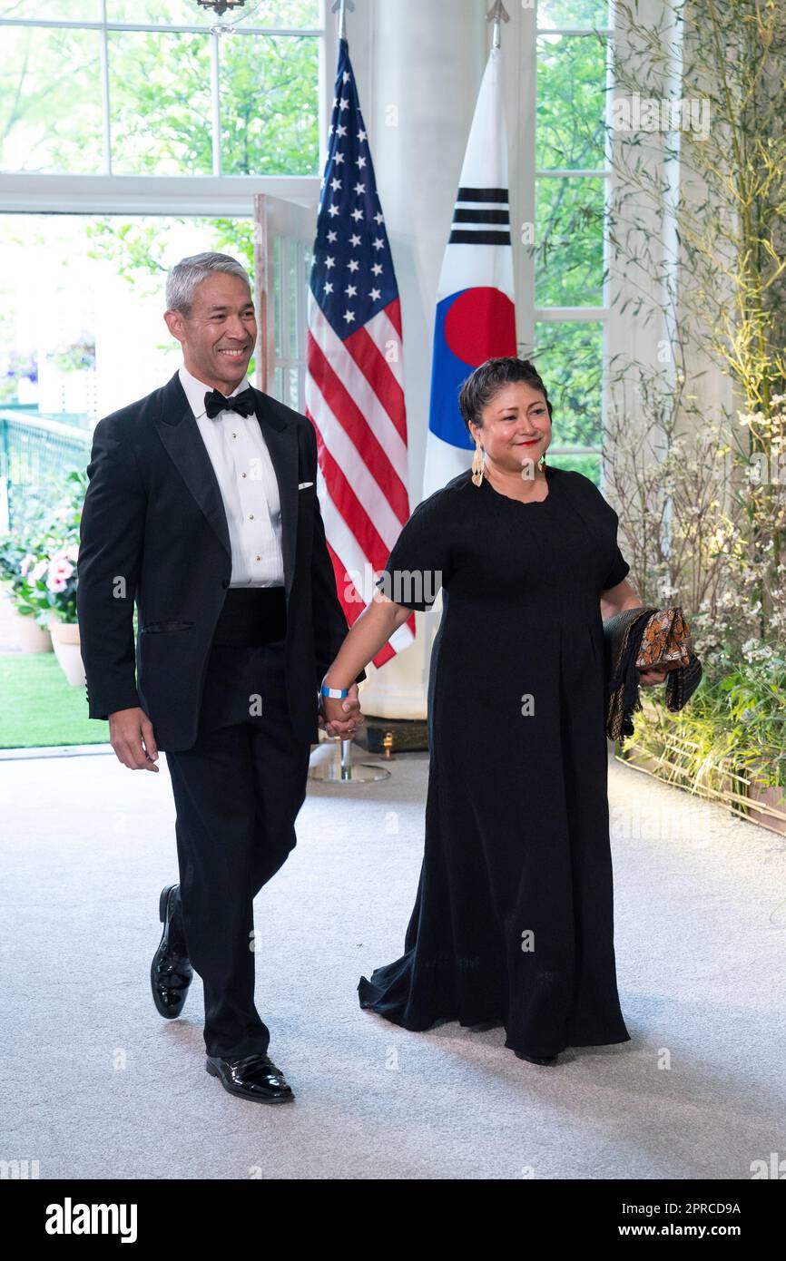 Ron Nirenberg, Mayor of San Antonio and Ms. Erika Prosper arrive for a ...