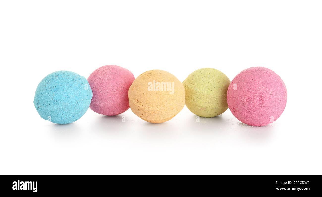 Colorful bath bombs on white background Stock Photo - Alamy