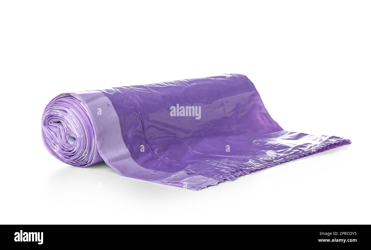 Purple roll of garbage bags isolated on white background Stock Photo ...