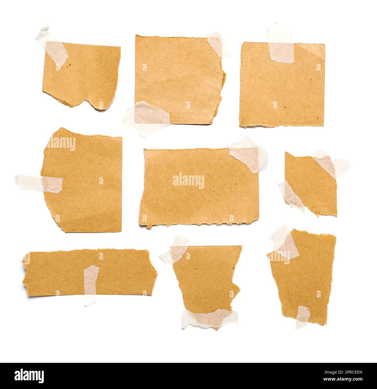 Attached pieces of torn paper sheets isolated on white background Stock ...