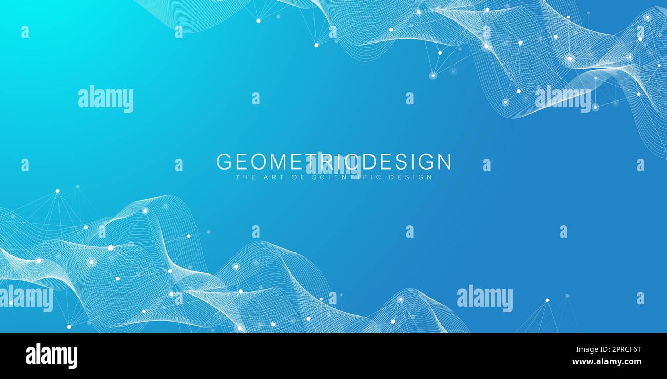 Digits abstract background with connected line and dots, wave flow. Digital neural networks ...