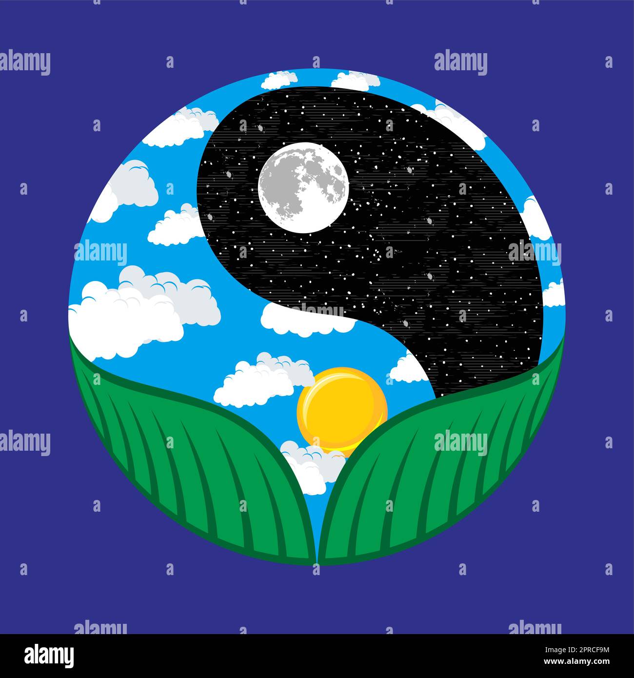 illustration vector graphic of yin yang 3 dimension with covered leaves ...