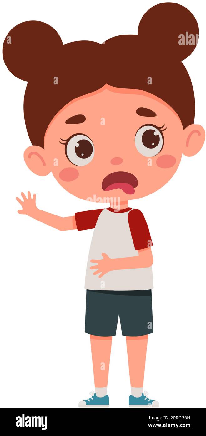 Cute little kid girl feeling disgusted. Cartoon schoolgirl character ...