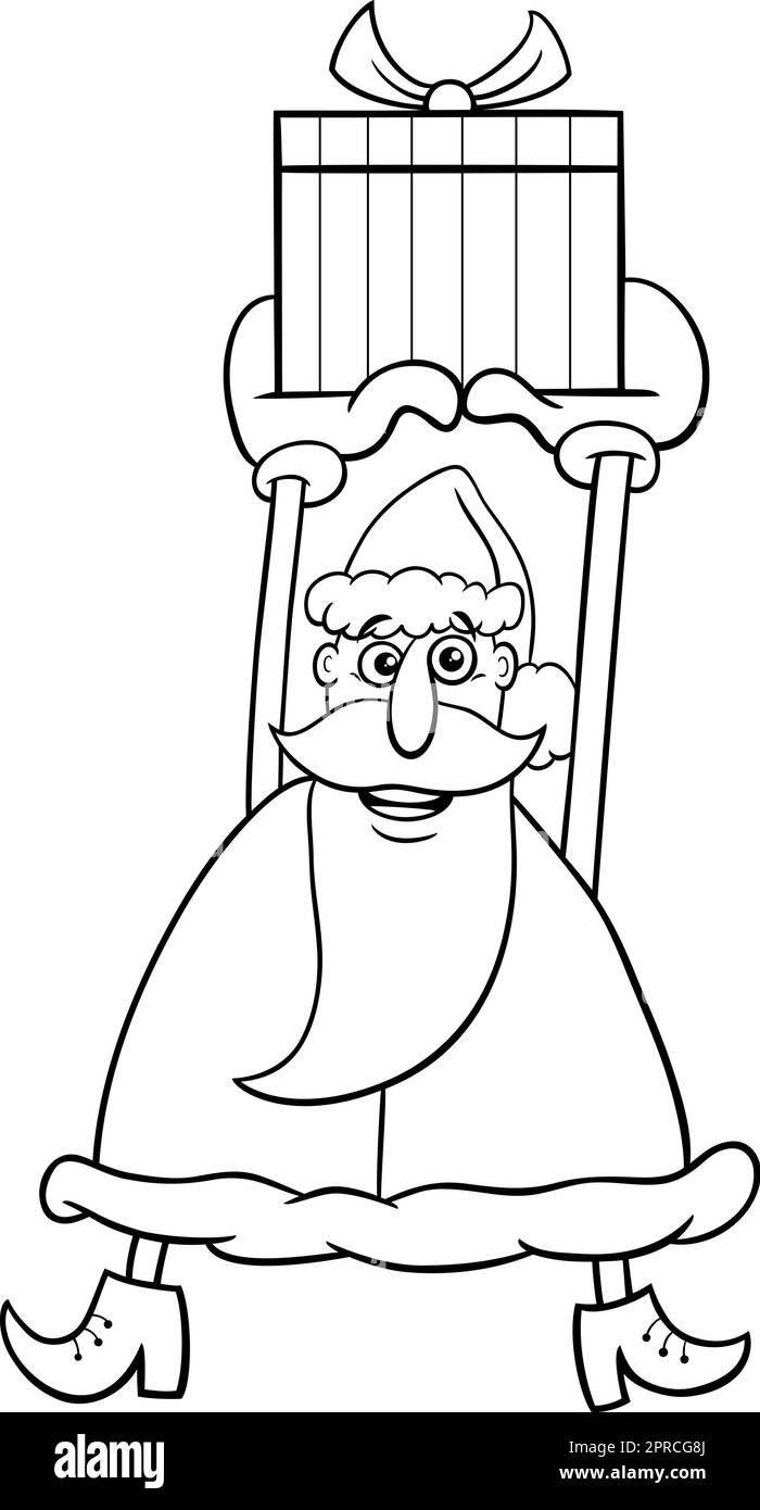 cartoon Santa Claus with Christmas gift coloring page Stock Vector ...