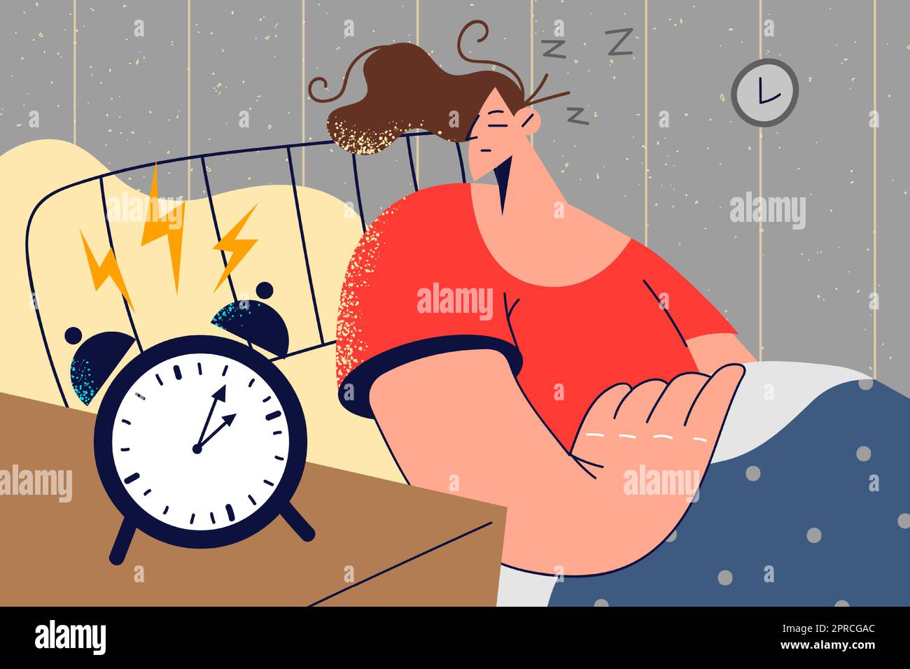 Woman bed alarm tired Stock Vector Images - Alamy
