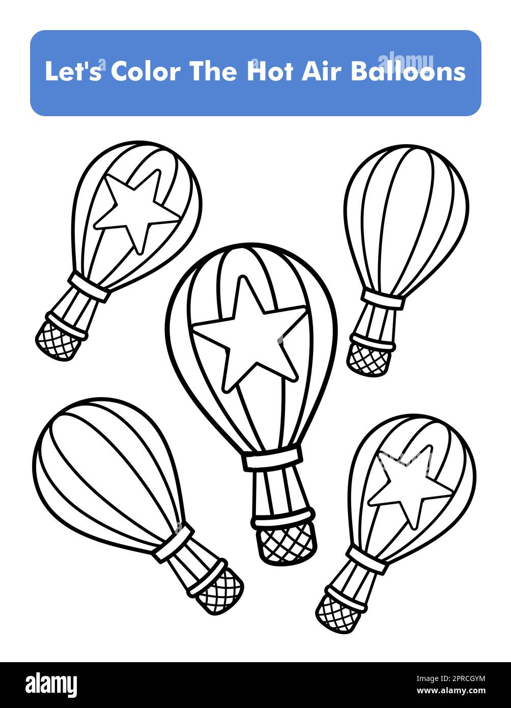 Hot Air Balloons Coloring Book Page In Letter Page Size. Children ...