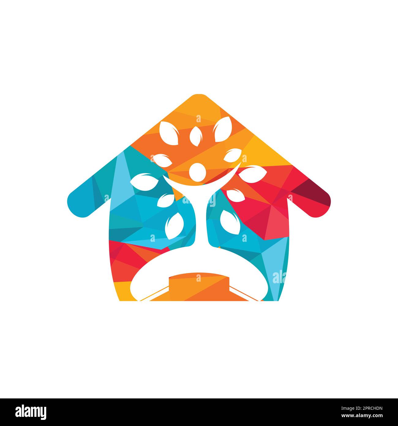 Nature call vector logo design. Handset and human tree with home shape ...