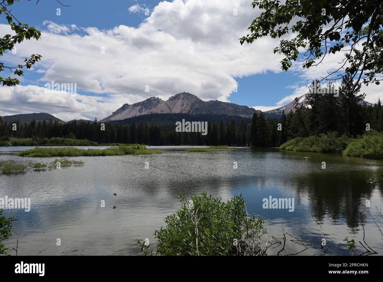 Lassen Peak And Manzanita Lake In Lassen National Park California Stock