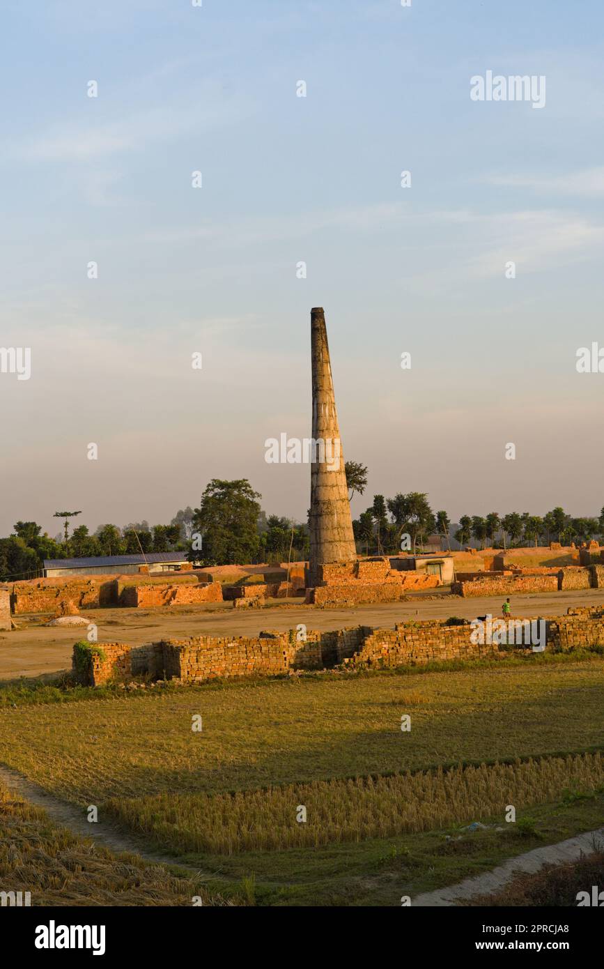 view of chimney in brick making kiln in india Stock Photo - Alamy