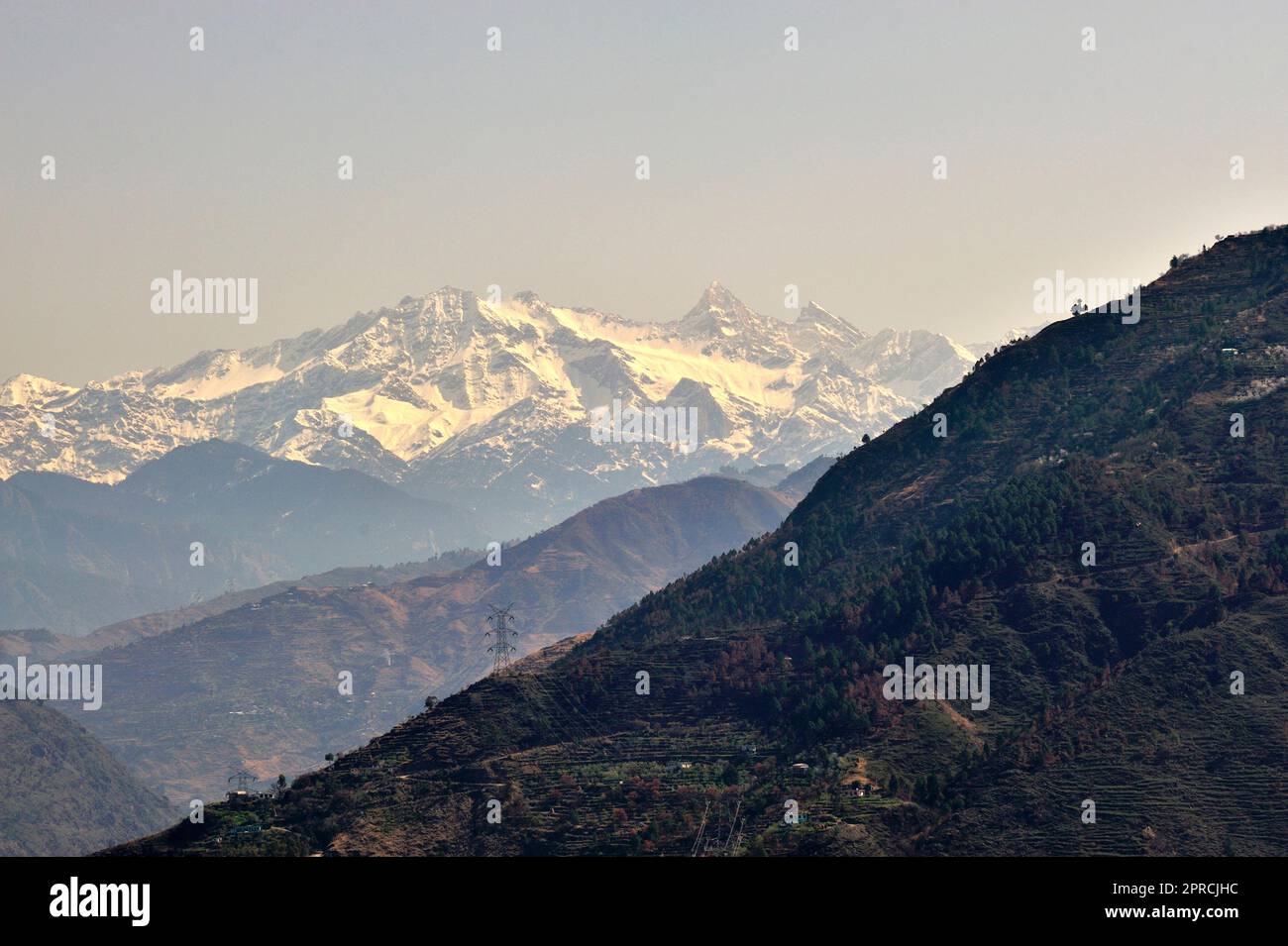 View of a Snow capped Himalayan mountain ranges in state Himachal ...