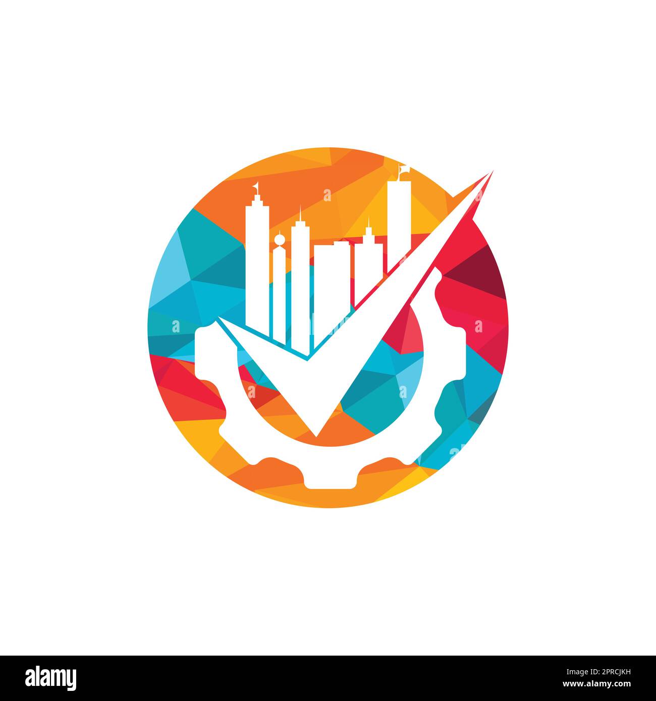 Building maintenance logo design template. Gear with skyscraper and ...