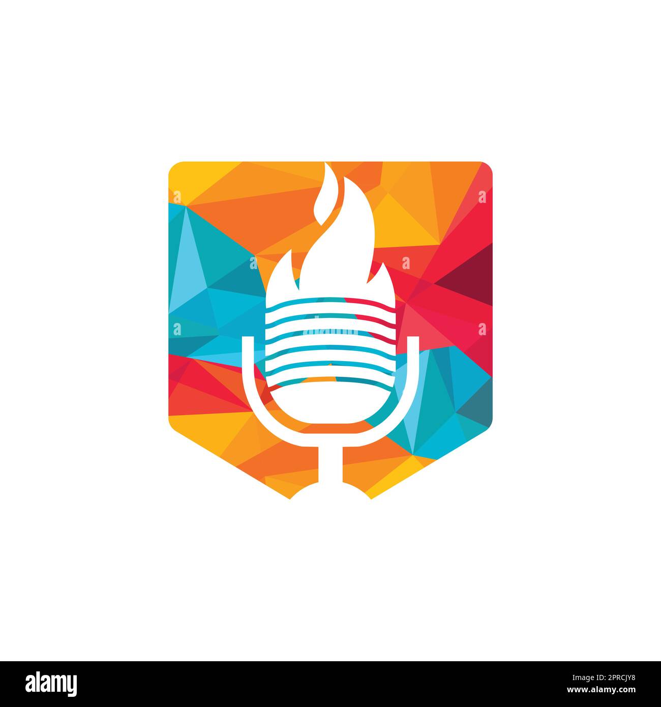 Fire Podcast logo design template. Flame fire podcast mic logo vector ...