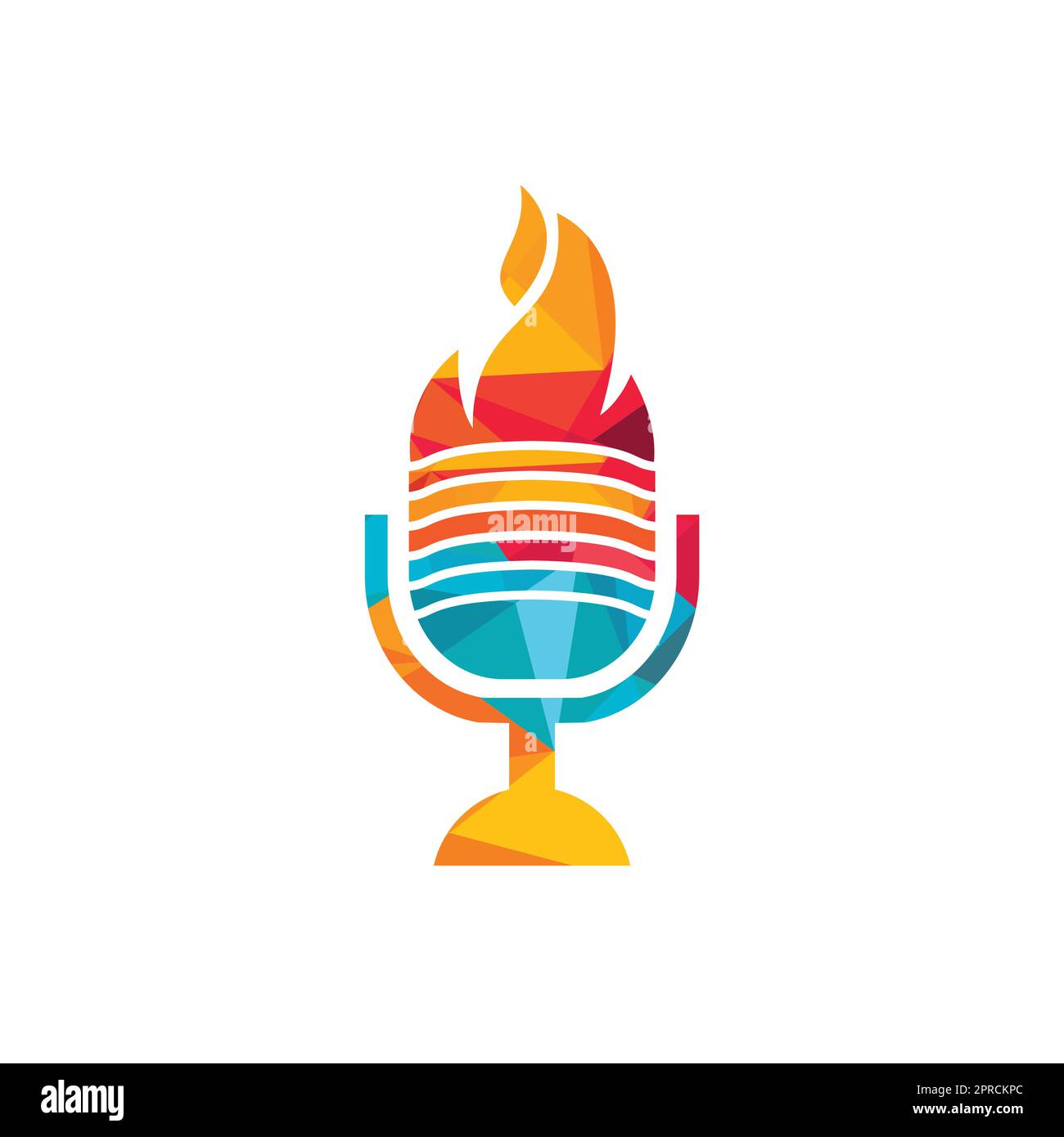 Fire Podcast logo design template. Flame fire podcast mic logo vector ...