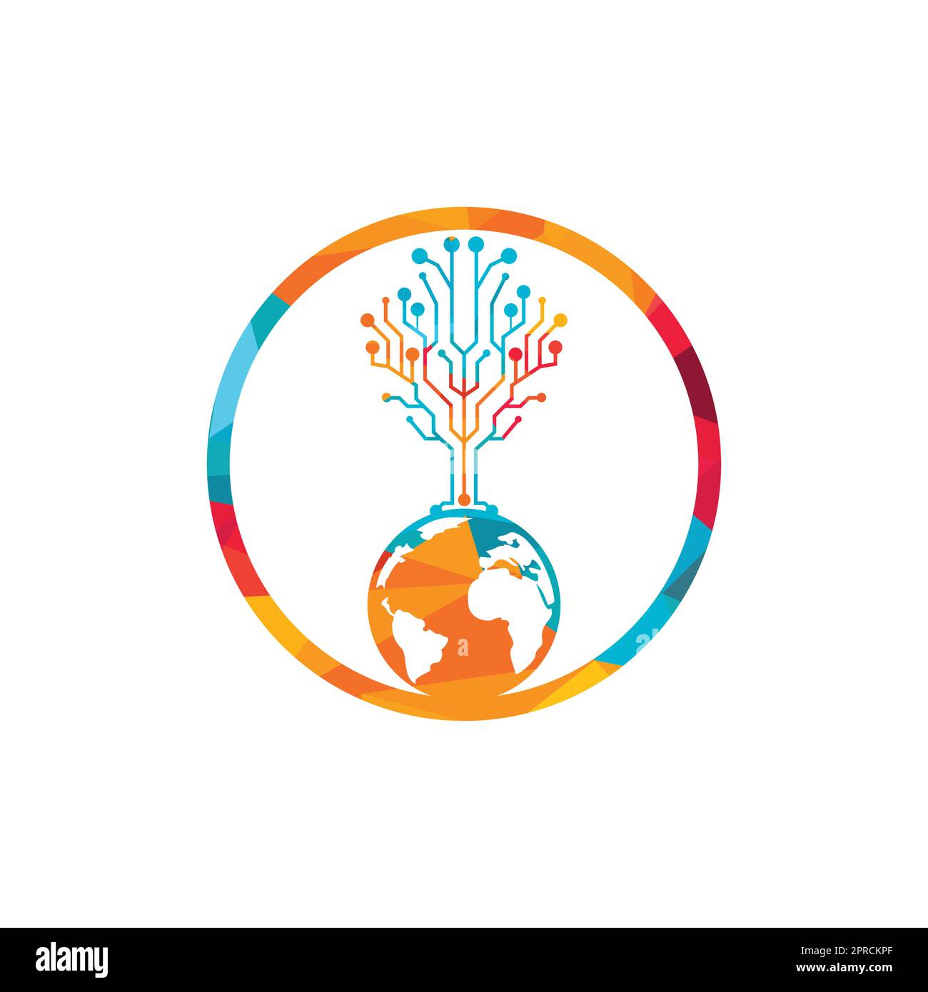 World tech vector logo design template. Globe and tech tree icon design ...