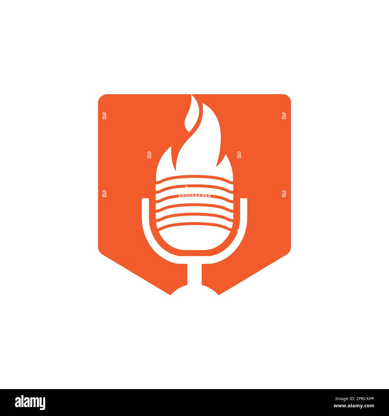 Fire Podcast logo design template. Flame fire podcast mic logo vector ...