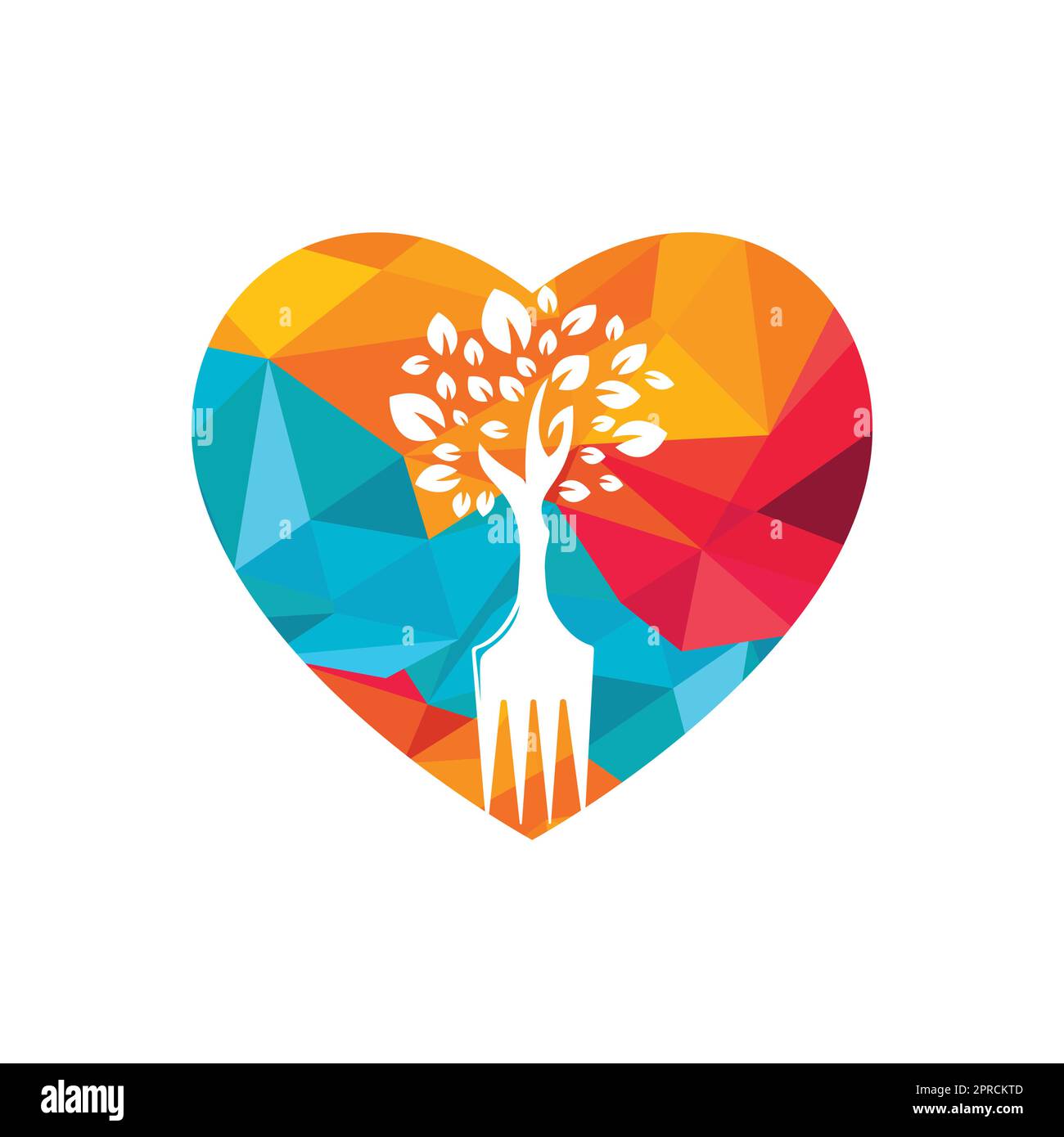 Fork tree with heart shape vector logo design. Restaurant and farming ...