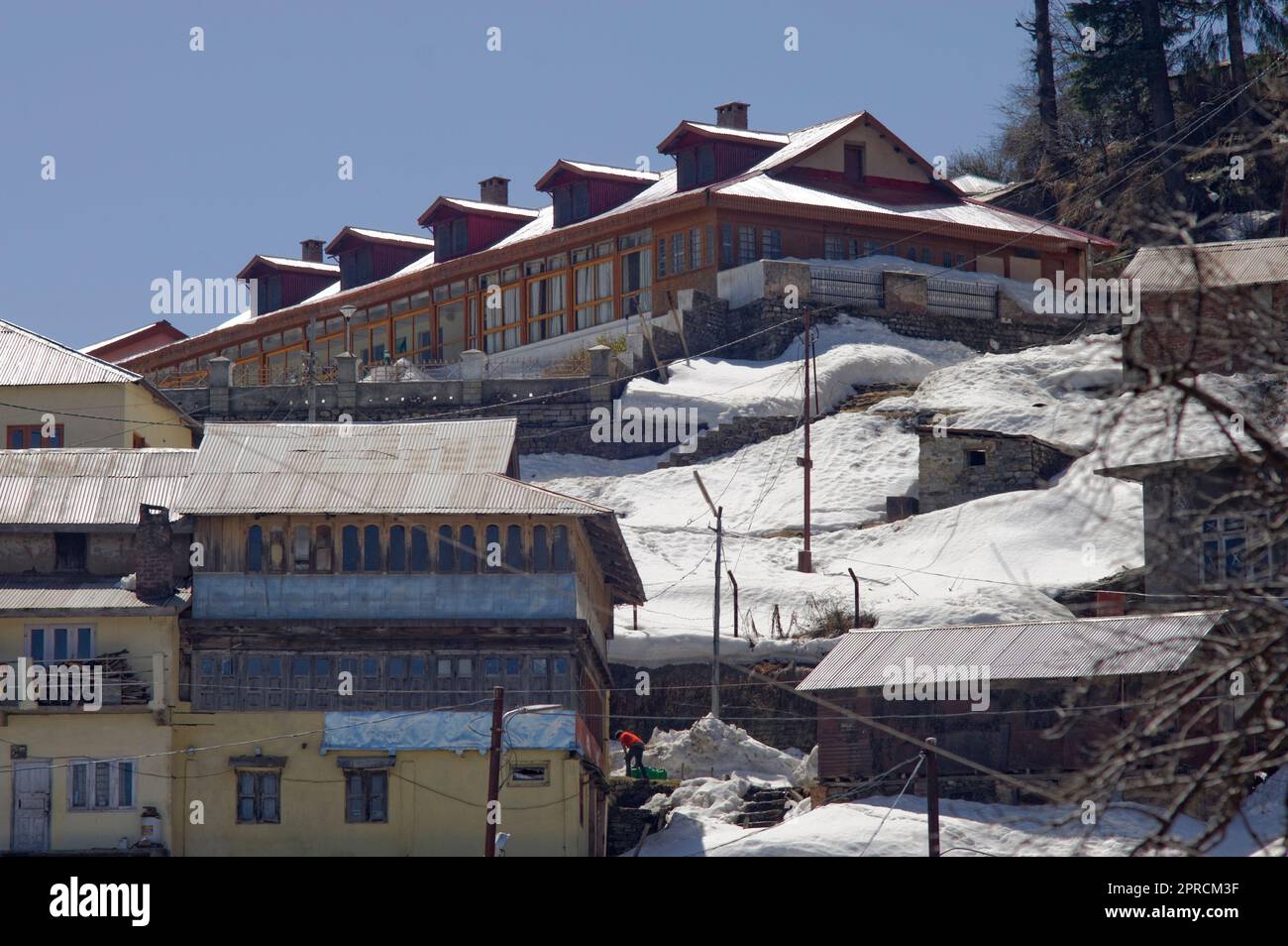 Fresh snow on famous tourist place Kufri village in state Himachal ...