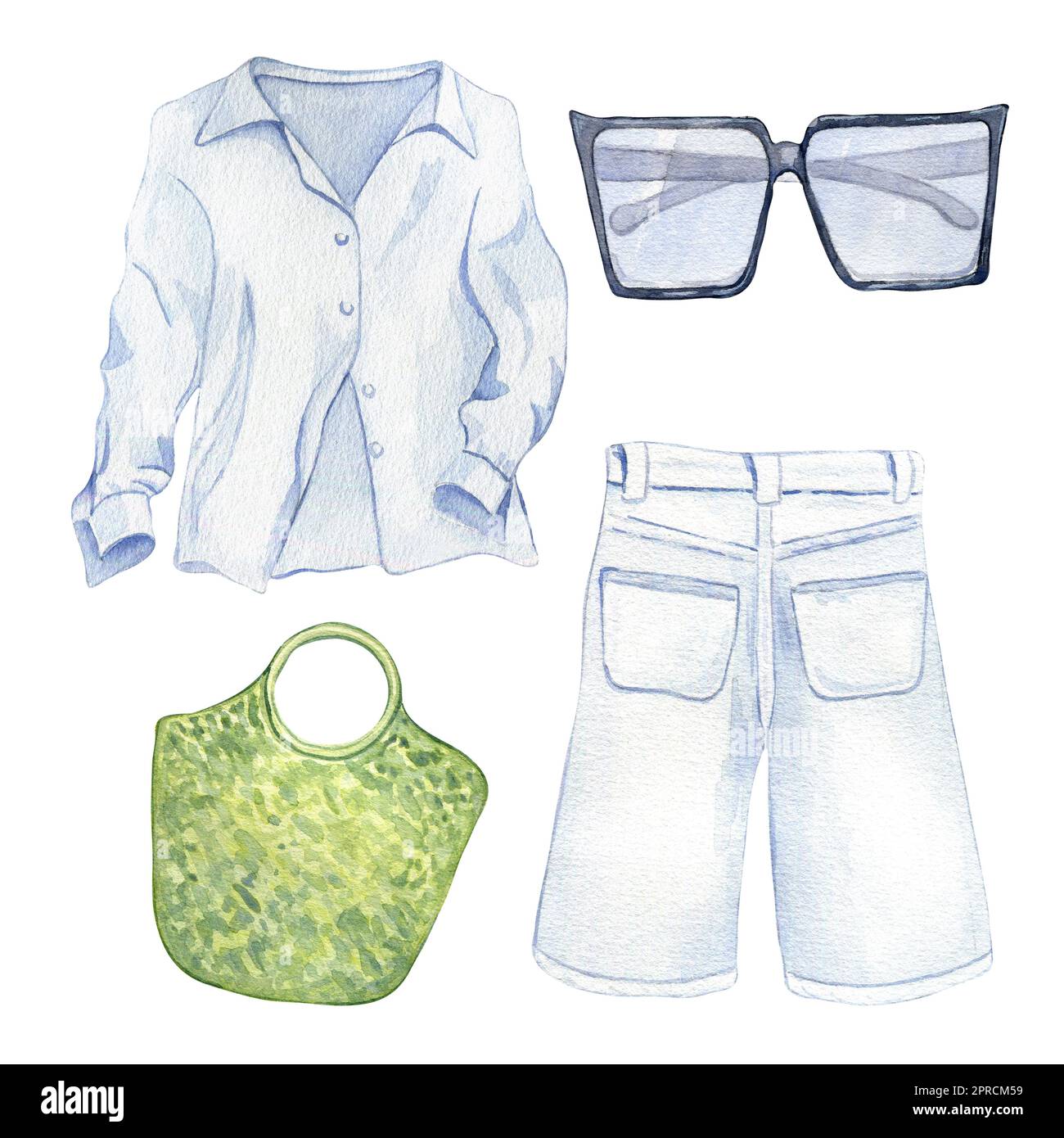 Set of woman's summer clothes watercolor illustration isolated on white ...