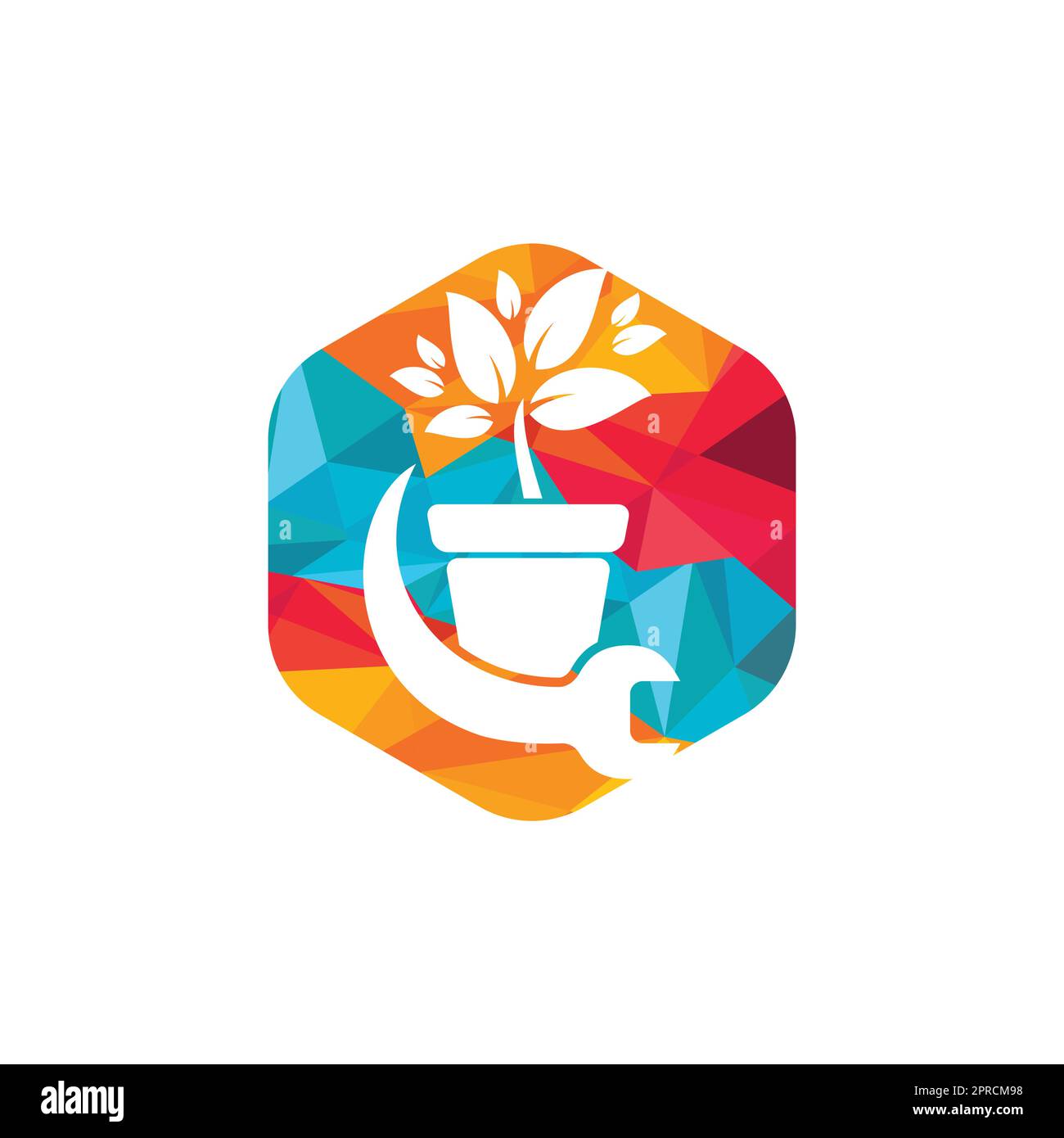 Garden fix vector logo concept. Flower pot and wrench logo icon Stock ...