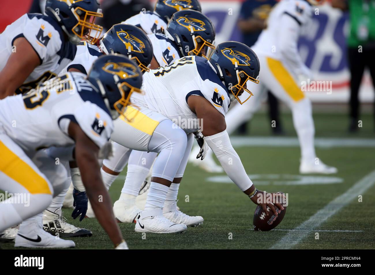 BIRMINGHAM, AL - APRIL 22: The Memphis Showboats offensive line lines ...